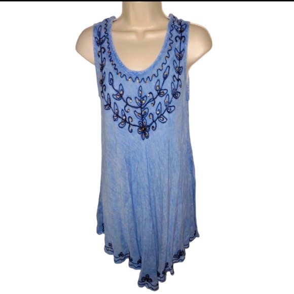 Emily Stacy | Dresses | Nwt Beautiful Embellished Chambray Mineral Wash ...